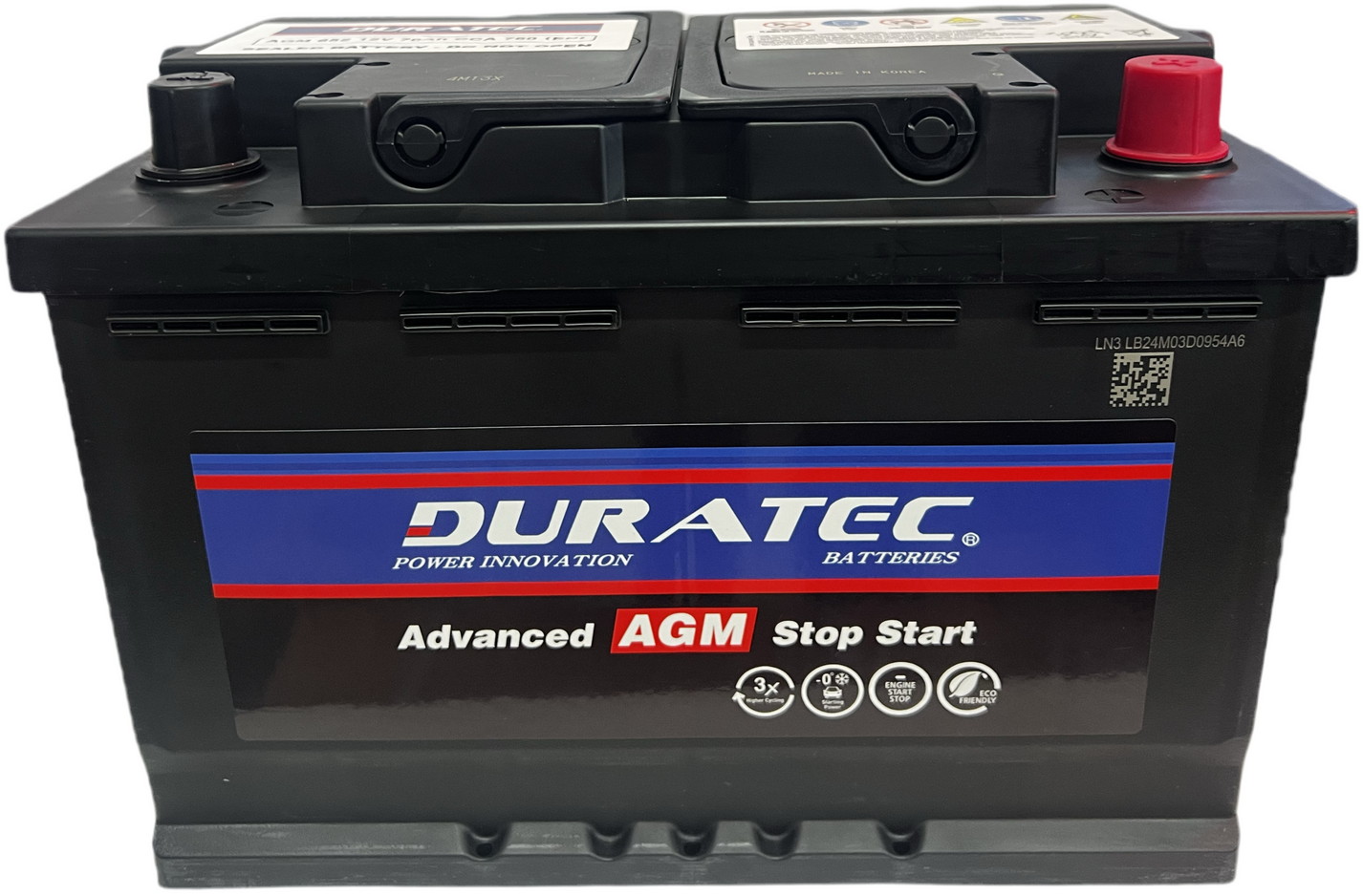 Duratec 652-70 Ah AGM Stop Start Battery – Charged
